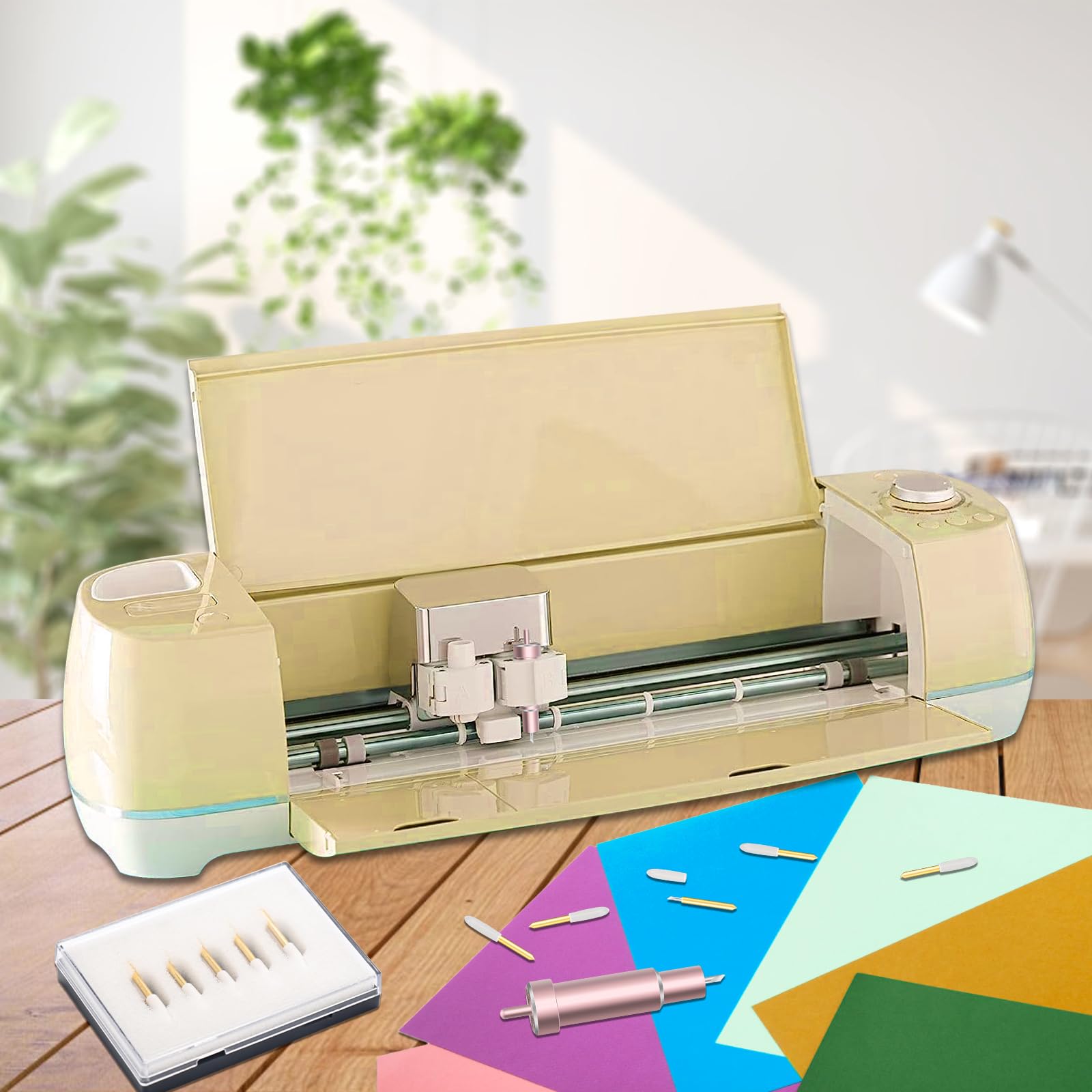 1+10P Premium Fine Point Blade with Housing, Luxiv Fine Point Blade for Cricut Explore Air 1/2/3, 10P Replacement Blade for Cricut Maker, Maker 3 with Housing for Cutting Film, Vinyl, Sticker (Gold)