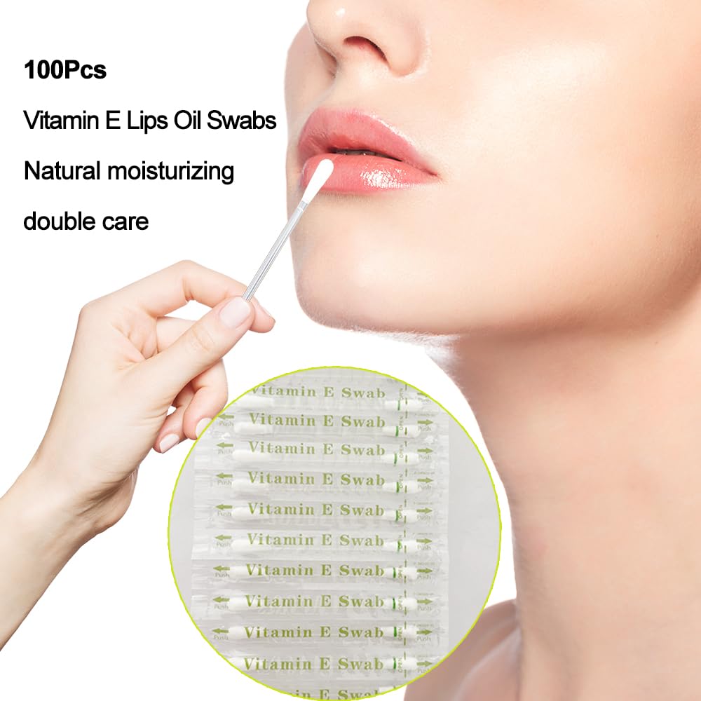 100 pcs Vitamin E Lips Oil Swabs Stick Disposable VE Cotton Swab Protect Lip Gum Anti-dry Moisture For Use Before Teeth Whitening (100 Pcs)