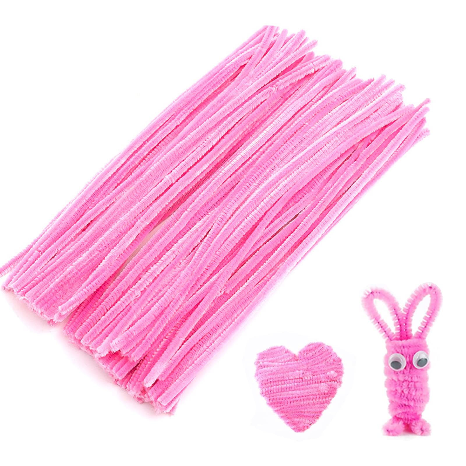 100Pcs Pink Pipe Cleanersďź30cmX6mm Pipe Cleaners Craft Chenille Stems for DIY Art Creative Crafts (Pink100)