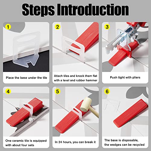 1/16" Tile Leveling System with Floor Tile Plier - 300Pcs Leveling Spacer Clips and 100Pcs Reusable Wedges, Tile Tools Kit for Professional Ceramic Tiles and Stone Installation
