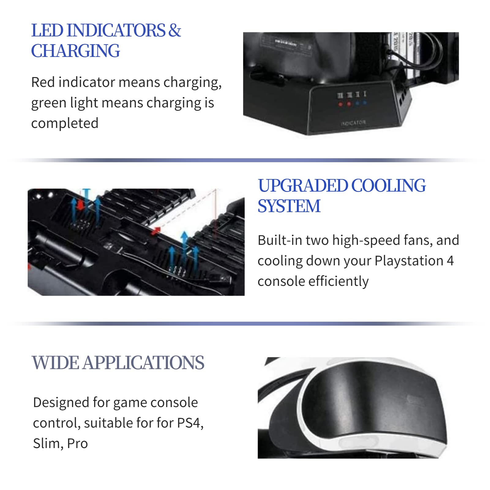 143 VR Charging Stand, Cooling Fan Station for PlayStation 4/ Slim/Pro - Showcase, Cool, and Display Your VR - PlayStation 4 Portable 3 in 1 Charging Station