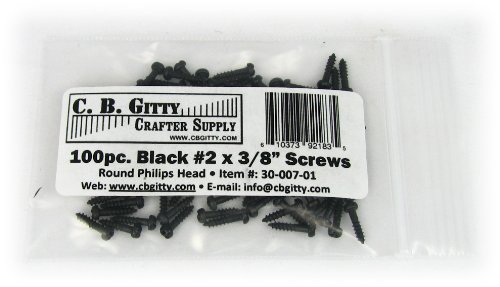 100pc. #2 x 3/8" (2x8mm) Black Phillips Round-Head Wood Screws - Great for Guitar Tuners/Machine Heads