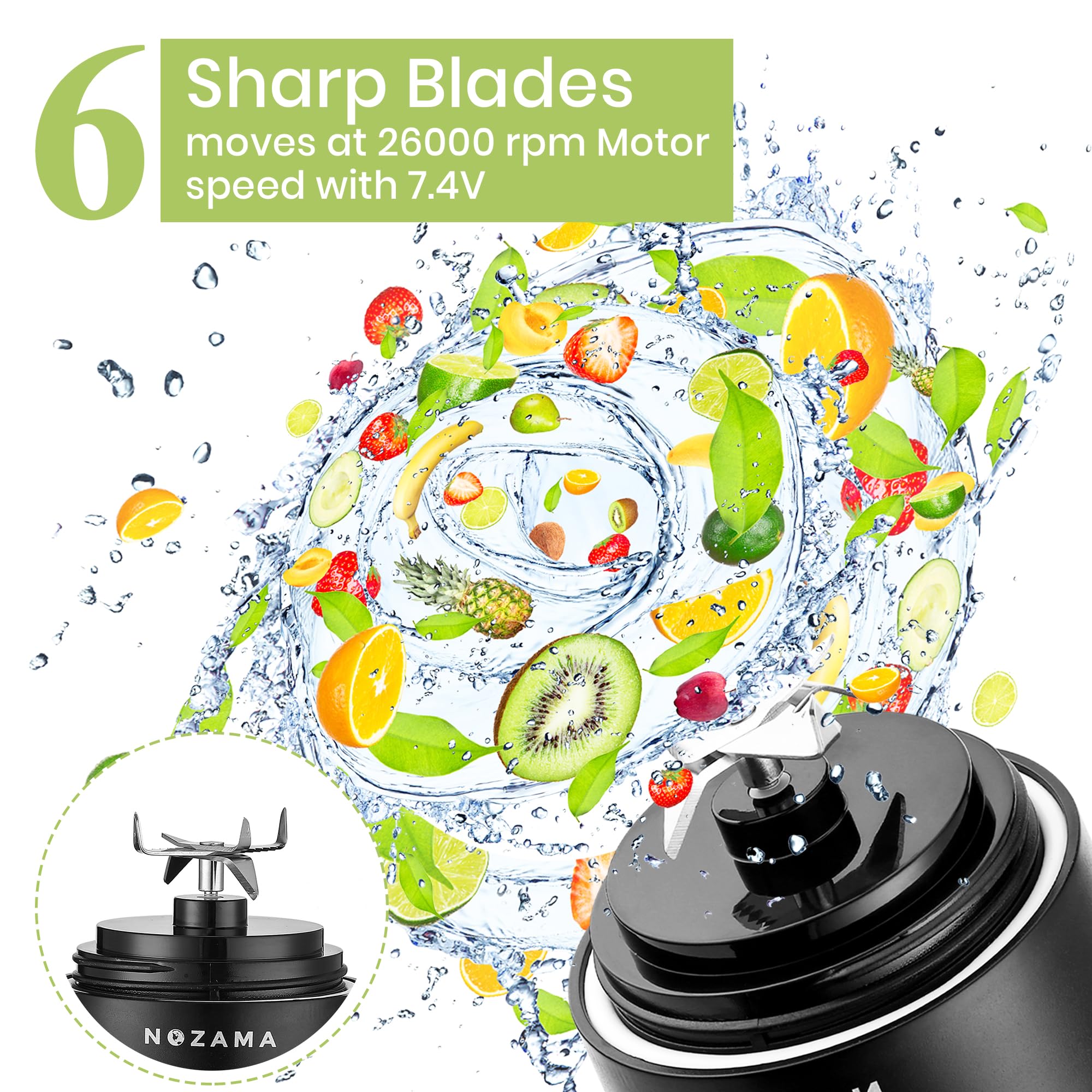 20 Oz Portable Blender, Personal Size Blender for Shakes and Smoothies, Mini Blender Cup with Rechargeable USB, Baby Food Blender, Smoothie, Juicer with 6 Blades for Home, Kitchen, Travel, Sports (Black)