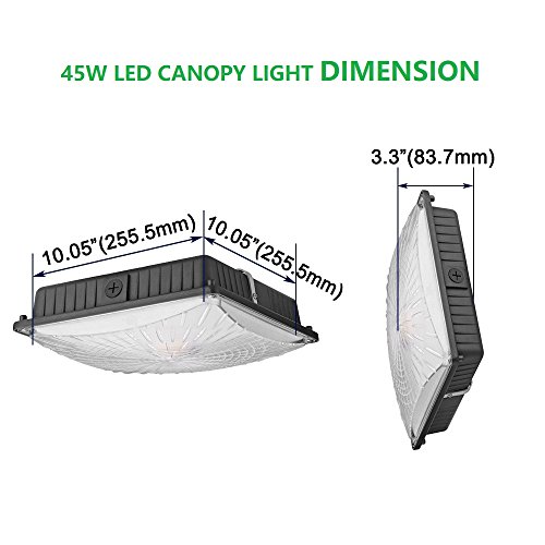1000LED LED Canopy Light 45W, Ceiling Fixtures 5300LM, Daylight 5000K, 175W HID/HPS Replacement, Waterproof IP65, 10" x 10" Square Ceiling Lights