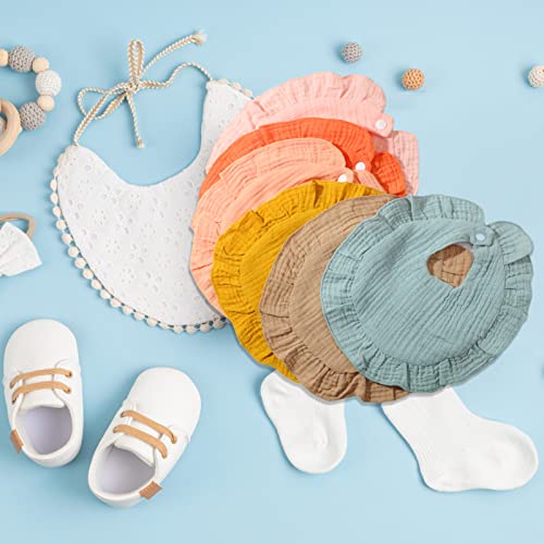 10 Pcs Lace Muslin Baby Bibs Bandana Drool Bib 9 x 10 Inch Burp Cloths 6 Absorbent Layers Bibs for Newborn Unisex (Light Color)