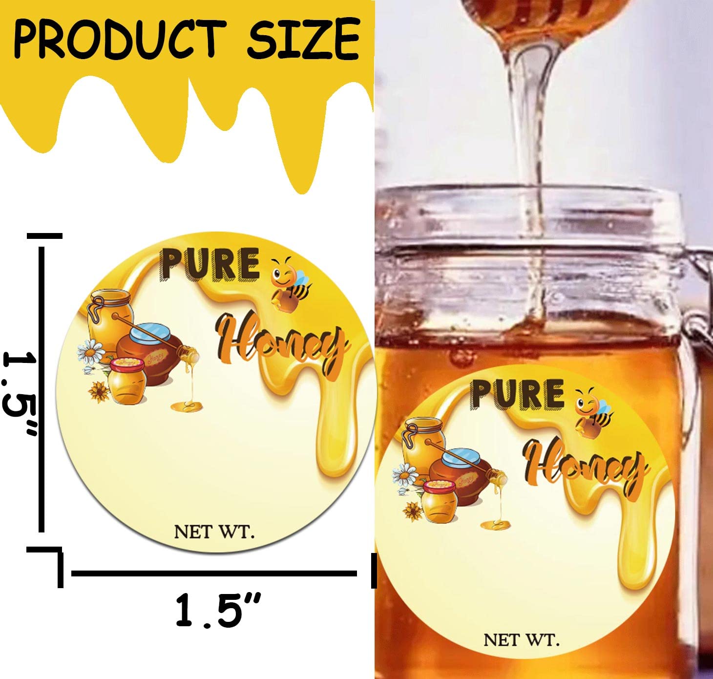 1.5 inch Honey Bottle Label Homemade Honey Net Weight Labels for Small Business Canning Jars and Lids 500pcs Per Roll