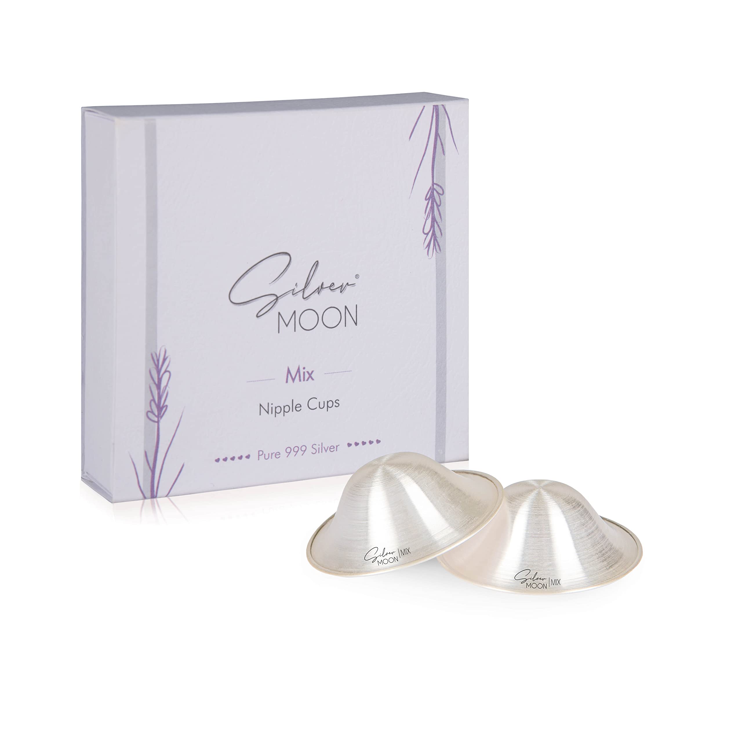 Silver Moon 999 Pure Silver Nursing Cups - Nipple Covers for Healing - Newborn Breastfeeding Essentials Nursing Breast Shields - Nipple Protector Mix