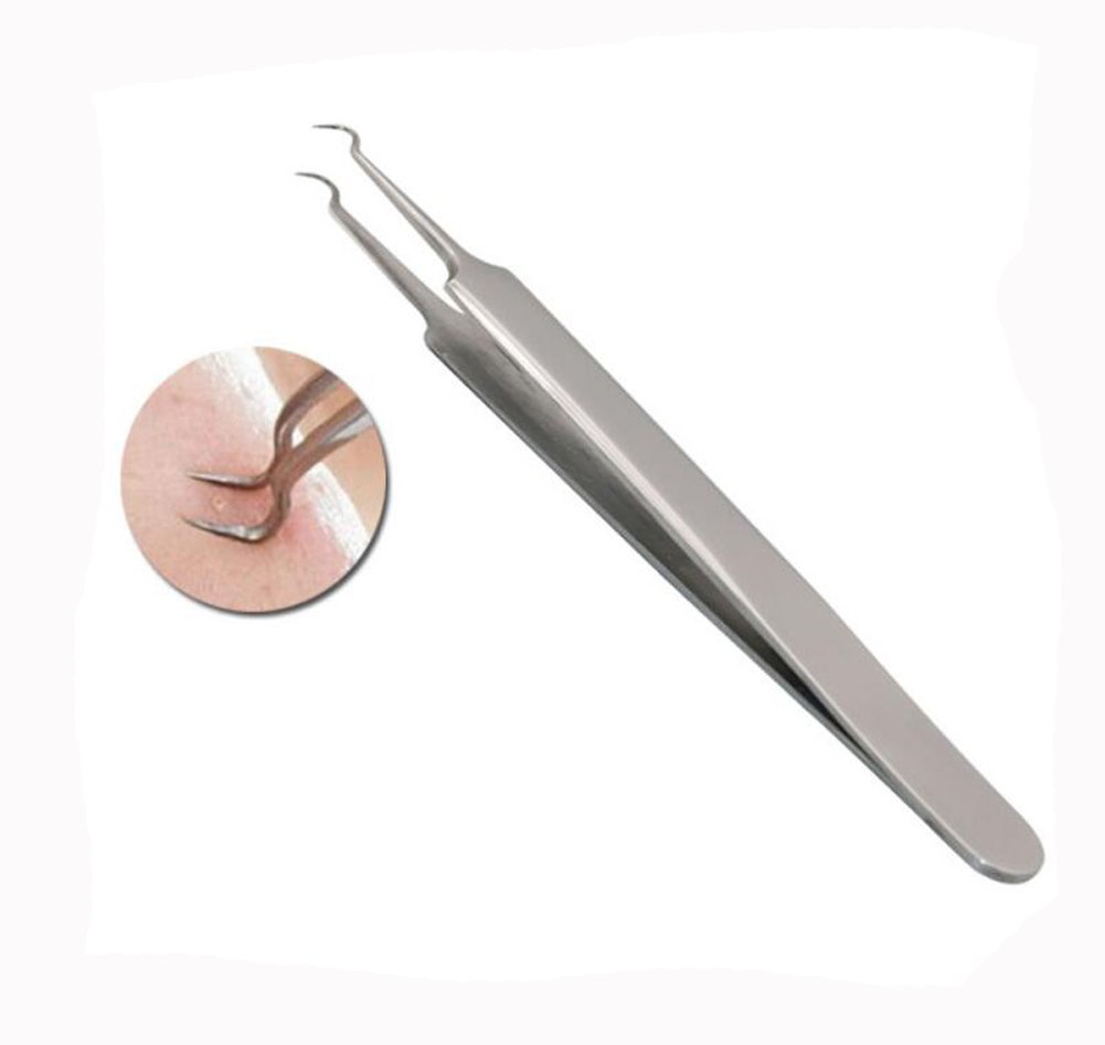 1Set(3PCS) Silver Professional Remove Blackheads Tweezers Set - Stainless Steel Straight/Slanted & Pointed Splinter/Bend Curved Blemish Extractor Tool for Acne Zit Cystic Blemish Whitehead Popping