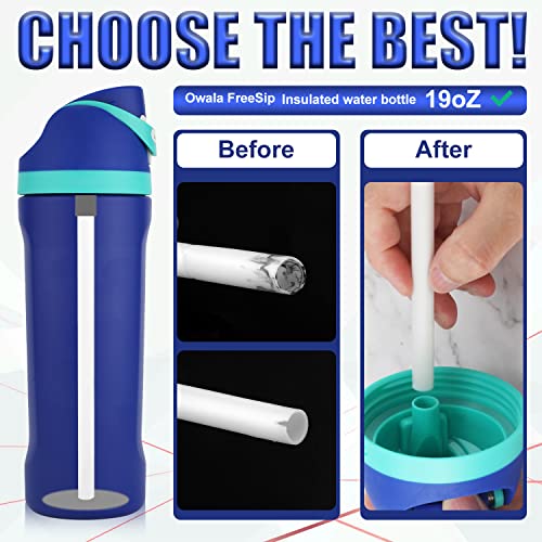 19 oz Replacement Straws for Owala FreeSip, 6PCS Reusable Plastic Straws with Cleaning Brush for Owala Flip Insulated Stainless Steel Water Bottle 19oz Tumbler Accessories Parts (White)