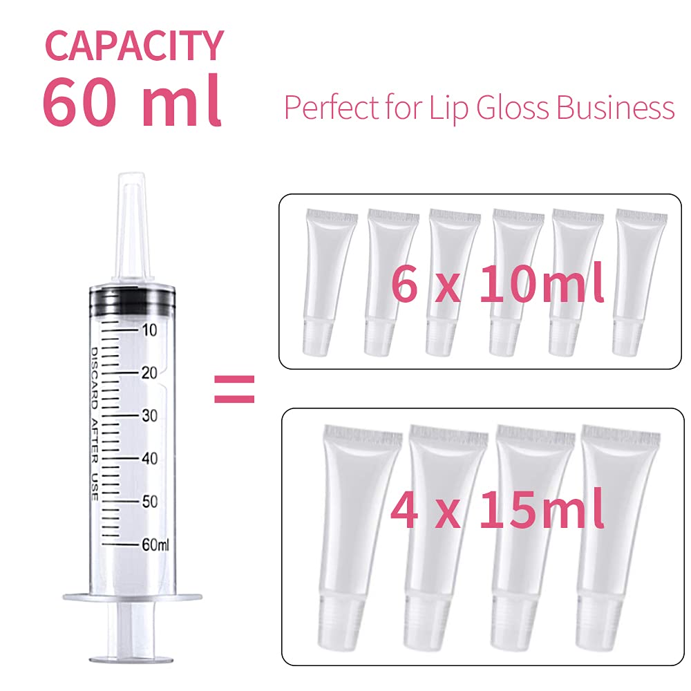 10 Pack 60ml Syringe, Large Plastic Syringes for Lipgloss, Catheter Tip Syringe Individual Sealed, with Measurement & Tip Cover, for Dispensing, Watering, Refilling, Feed, Oil Glue Applicator