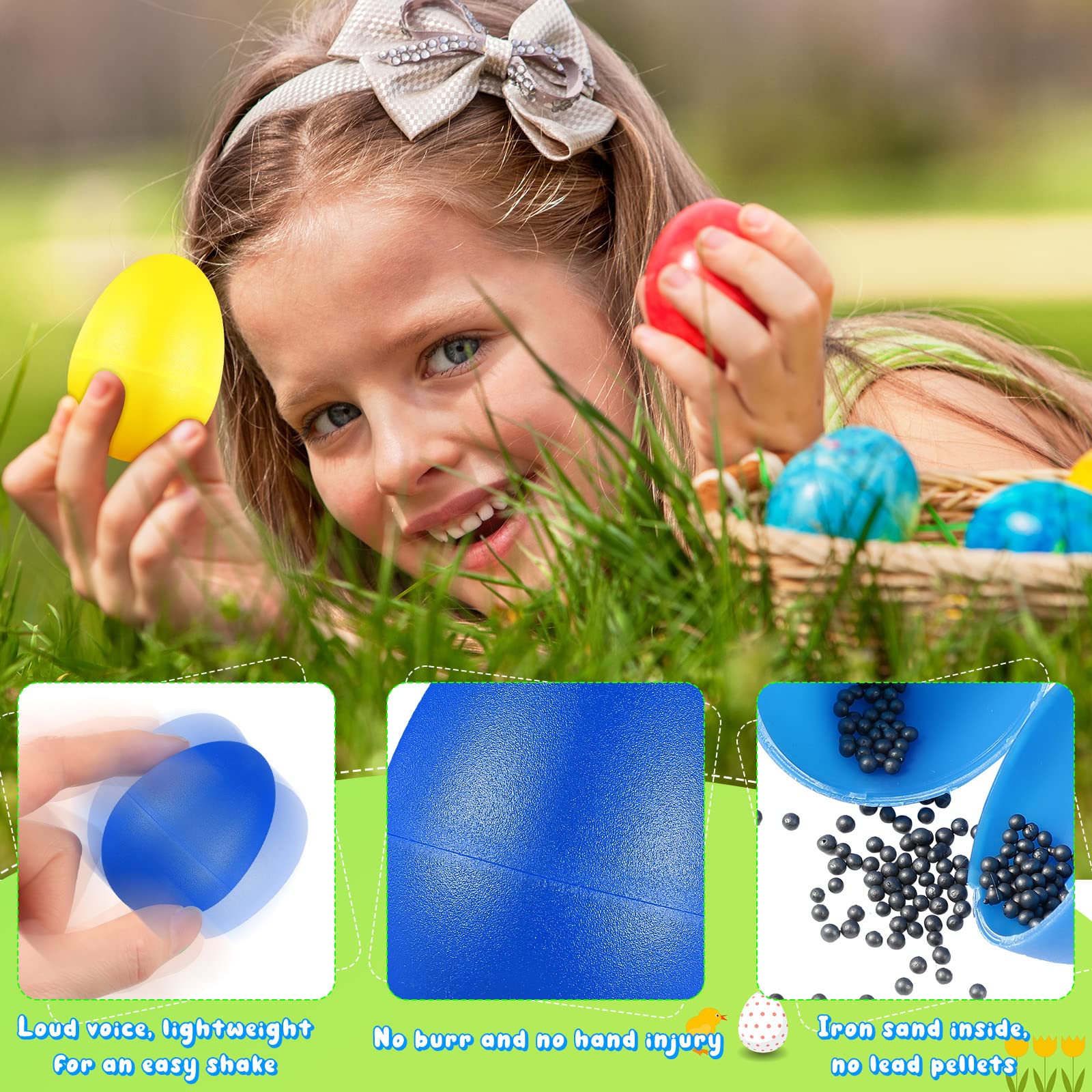 100 Pieces Egg Shakers Musical Instruments Percussion Maracas Egg for Kids Toys Plastic Easter Shaker for Learning DIY Painting, Classroom Music, Rhythm(5 Color)