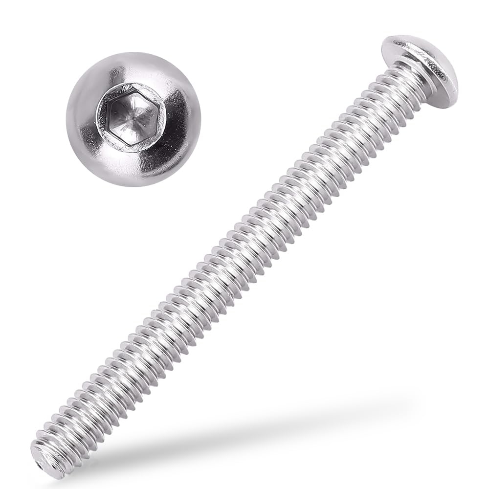 1/4-20 x 2-1/2" Button Head Socket Cap Bolts Screws, 304 Stainless Steel 18-8, Allen Hex Drive, Bright Finish, Fully Machine Thread, Pack of 20