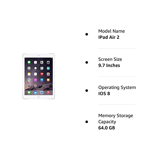 2014 Apple iPad Air 2 (9.4 inch, Wi-Fi, 64GB) Silver (Renewed)