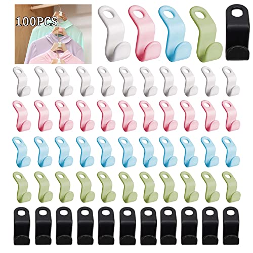 100PCS Clothes Hanger Connector Hooks, Cascading Hanger Hooks for Heavy Duty Space Saving Cascading Connection Hooks, Load 30 Pounds (Multicolor-100pcs)