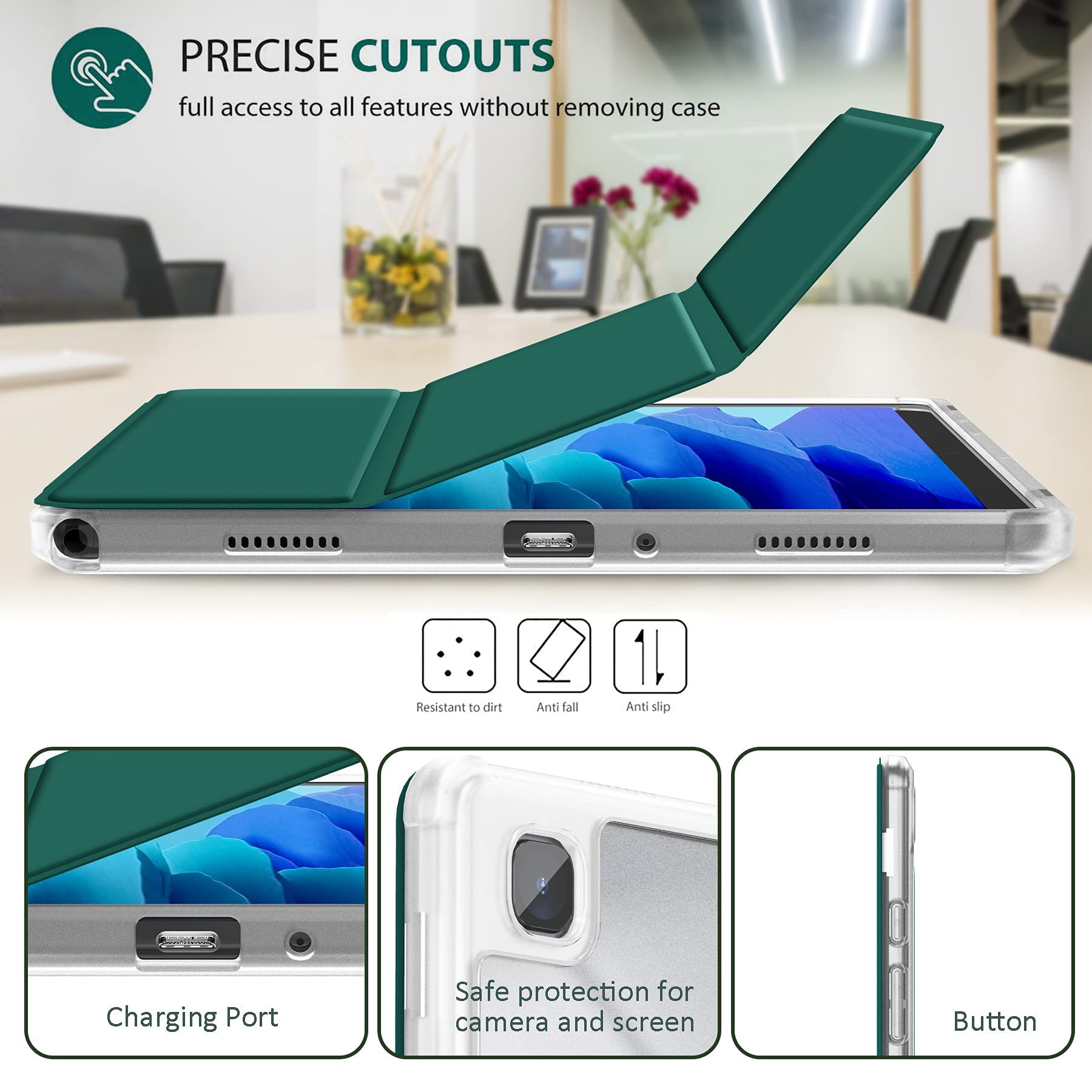 Galaxy Tab A7 Case 10.4 Inch (SM-T500 T503 T505 T507), Protective Stand Case Clear Hard Shell Cover for 10.4 Inch Samsung Tab A7 Tablet 2020 - Green