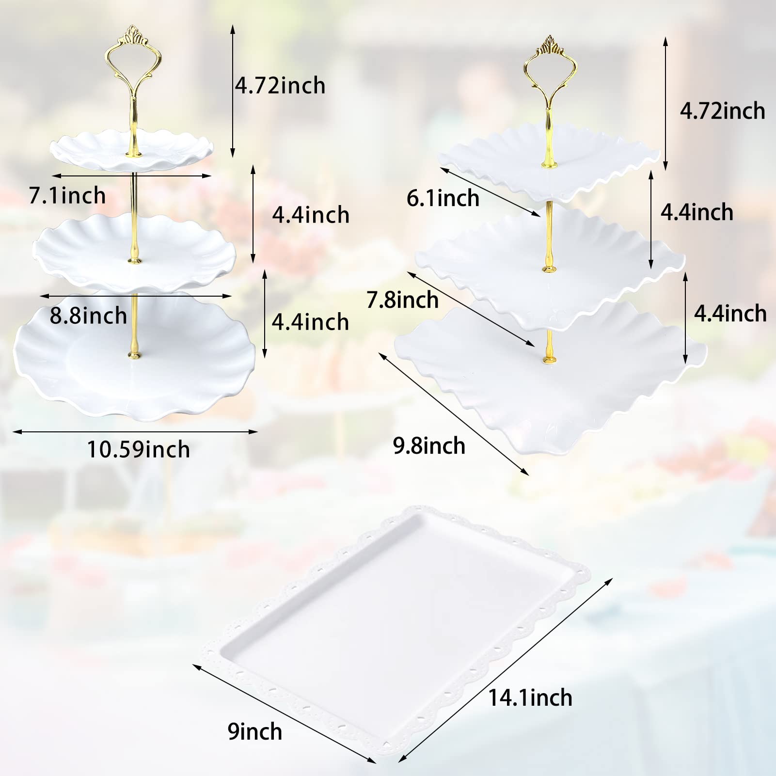 10 Pcs Cupcake Stand Set-Dessert Table Display Set-Cupcake Display Stand-Cupcake Tier Stand With 4x large 3-Tier Cupcake Stands + 6x Appetizer Trays Perfect for Wedding Baby Shower Home Birthday(Wave)