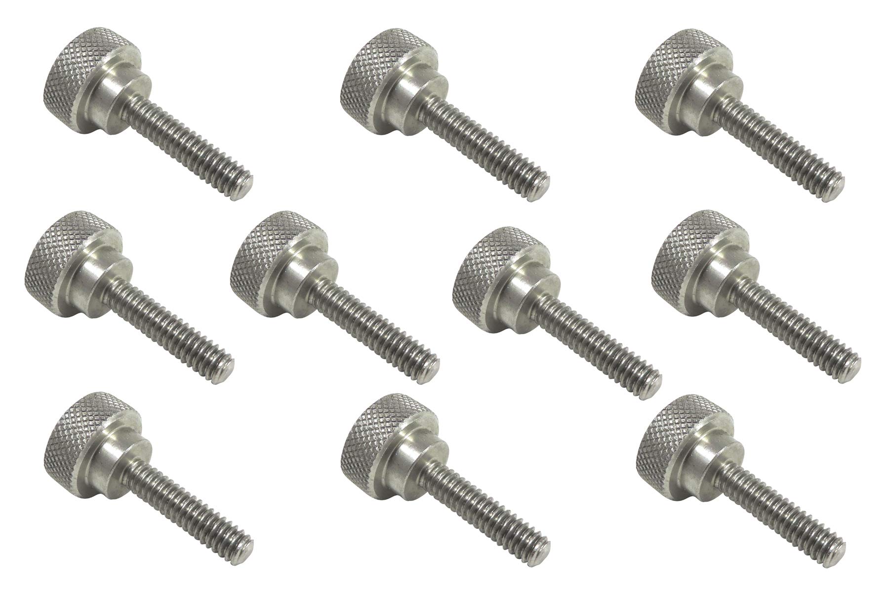 10 Pack 1/4-20 x 1 Inch Threads 303 Stainless Steel Diamond Knurled Thumb Screws Knobs with Straight Shoulders Right-Hand Threads SAE Flat Tip Uncoated