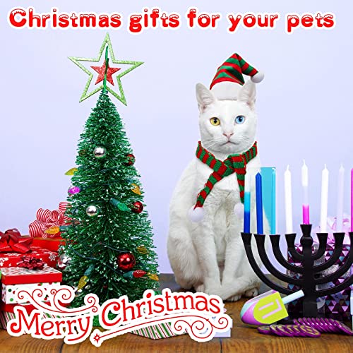 12 Pcs Christmas Pet Chicken Hat Scarf Set Mini Red Green Santa Hat Scarf Xmas Small Animal Hat with Adjustable Chin Strap for Hen Duck Hamster Guinea Pig Kitty Puppy Parrot(Stripe Style, Small)