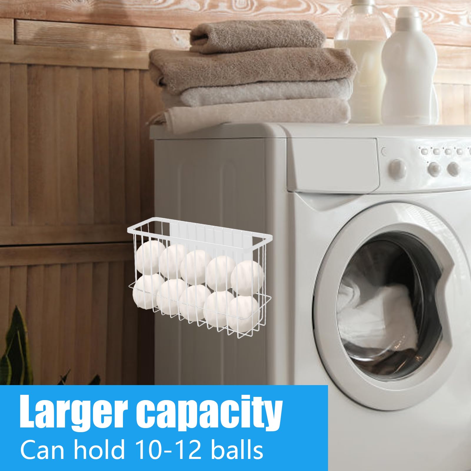 10 XL Large Dryer Ball Holder for Laundry Room Dryer Ball Organization, Magnetic Lint Bin for Laundry Room Wool Dryer Ball Organizer, Iron Dryer Ball Container for Laundry Room Storage(White)