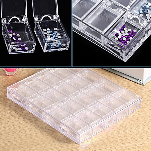 20 Grids Bead Storage Box Organizer, Transparent Acrylic Nail Art Decorations Container Rhinestone Beads Diamond Case for Crafts with Dividers, Clear Plastic DIY Art Crafts Nail Diamonds
