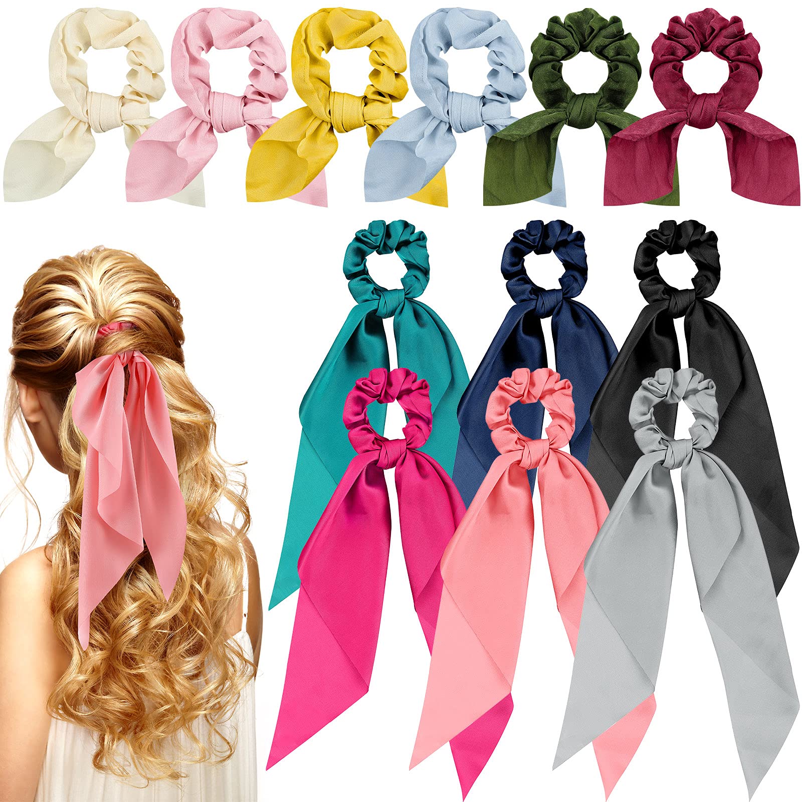12 Pieces Hair Accessories for Women Hair Ribbons Hair Scarf Scrunchies Bow Scrunchies for Girls Women Hair Scrunchies with Bow Knot(Fresh Color)