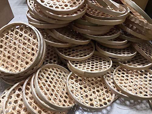 100% Handwoven Flat Wicker Round Fruit Basket Woven Food Storage Weaved Shallow Tray Organizer Holder Bowl Decorative Rack Display Kids DIY Drawing Board (Hexagon Hollow-Bamboo-White, 18cm/7")