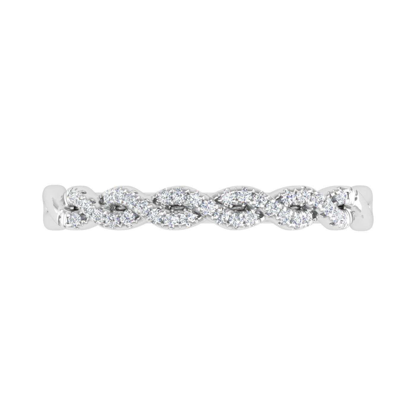 1/10 Carat Twisted Diamond Wedding Band Ring in 10k White Gold - IGI Certified (Ring Size 8.25)