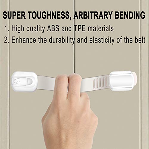12Pack Child Safety Cabinet Locks Set Baby Proofing Strap Latches Locks(with 6pcs Spare Adhesive) Used for Safety Drawer Cupboard Oven Refrigerator Toilets Seat Fridge & 10Pcs Clear Outlet Plug Cover