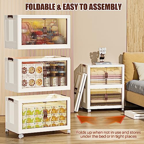 102 Qt Large Storage Bin with Lid 【Double-Opening Doors】Plastic Storage Organizer for Living Room Bedroom & Toy Room, Foldable Stackable Toy Storage Box, Containers for House Organizing, 2 Tier