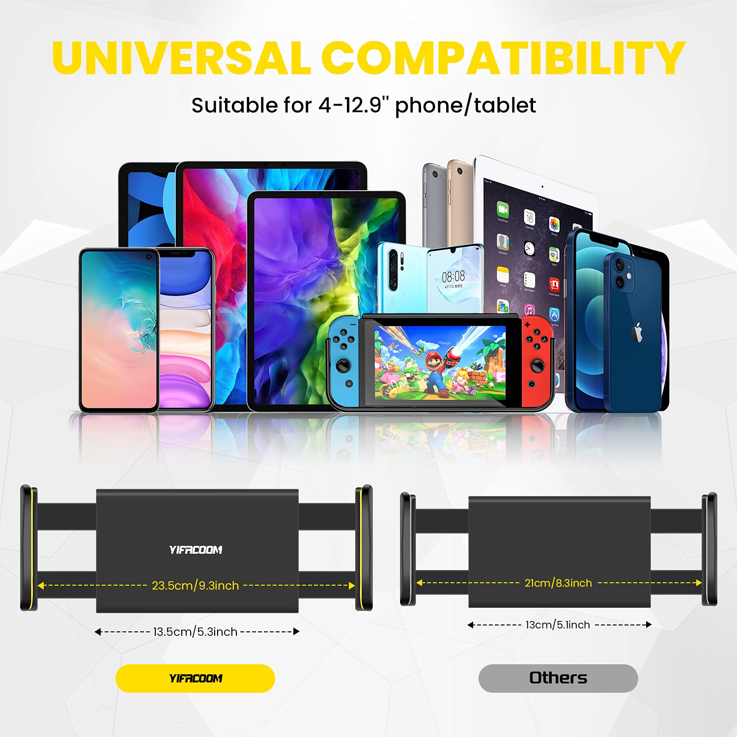 Yifacoom Tablet Holder for Car, Universal Headrest Tablet Mount, 360° Rotating iPad Tablet Car Mount for Back Seat Fits 4-12.9" iPad Pro 12.9/11/10.5/9.7, iPad Air Mini,Samsung Tab, Switch, Fire HD