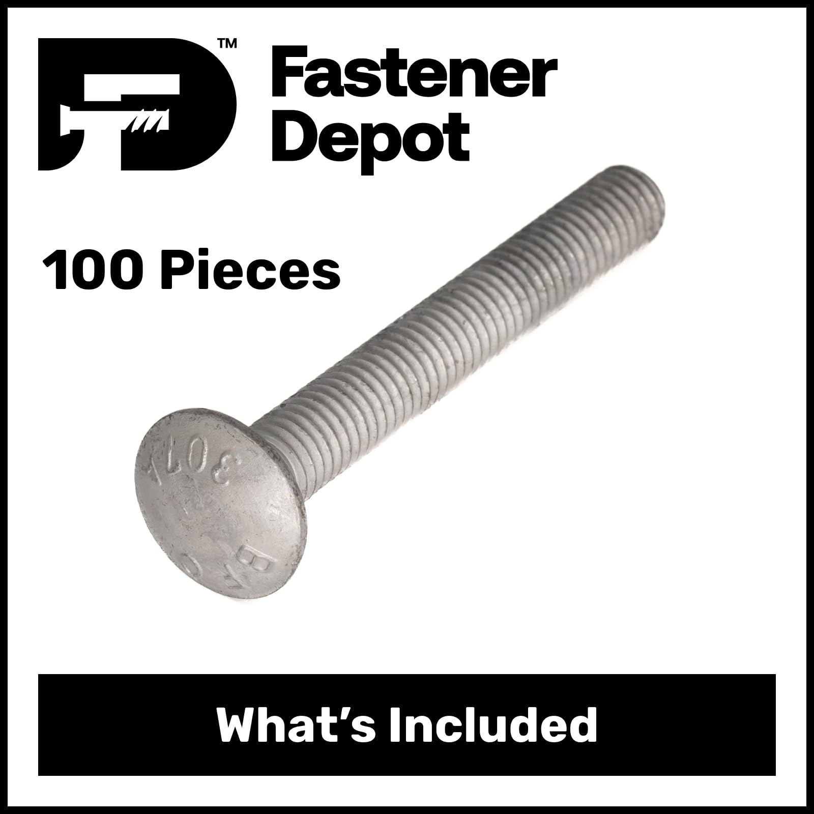 1/4"-20 x 3 Hot Dipped Galvanized Carriage Bolt, Grade A, Full Thread, Quantity 100 - by Fastener Depot, LLC