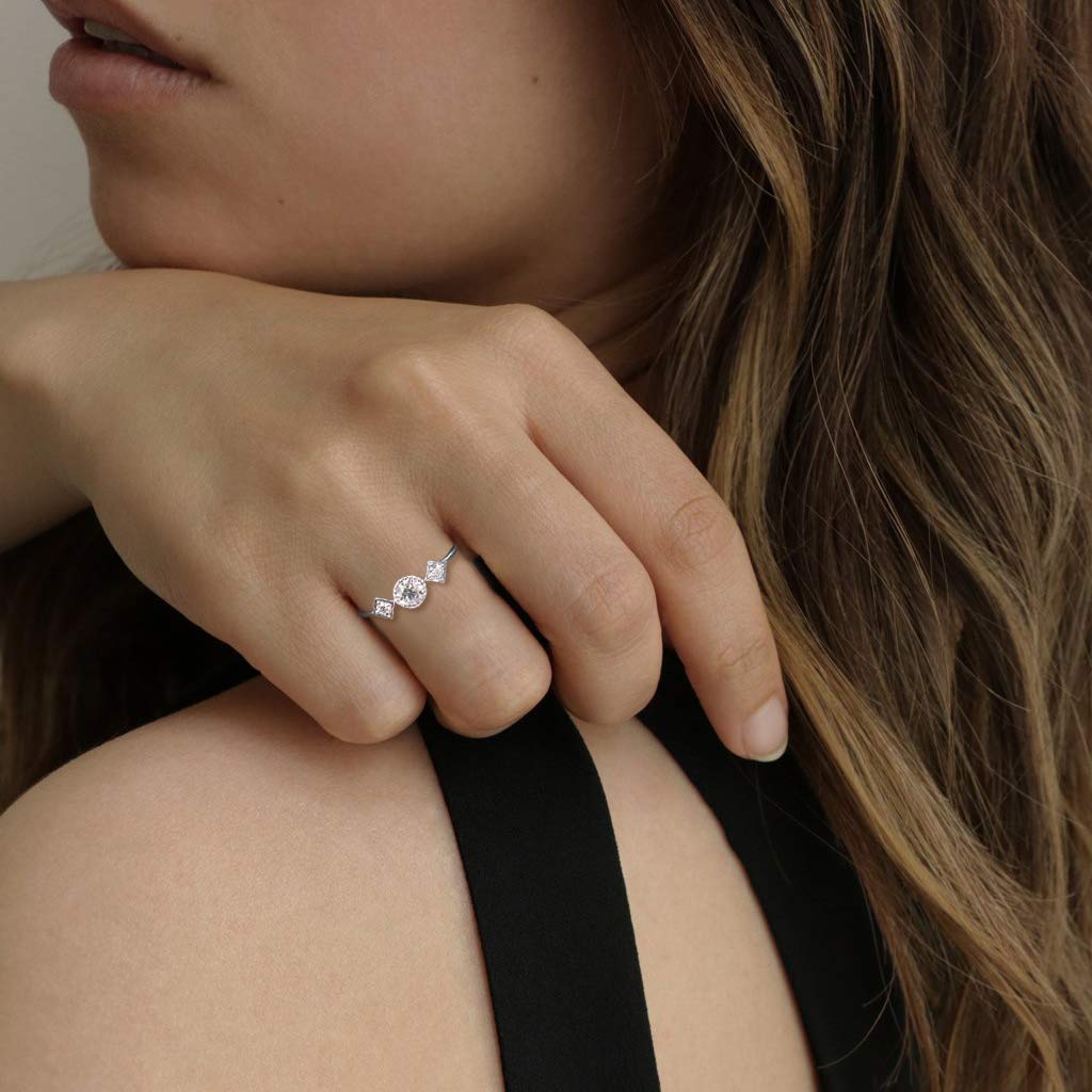 1/3 Carat | 10K White Gold | Lab Grown Solitaire 3 Stone Diamond Ring Prong Setting | Brilliant-Cut Round Shape Diamond | F-G Color, SI1-SI2 Clarity Friendly Diamonds