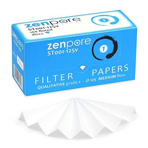 12.5 cm Fluted Filter Paper, Pre-Pleated (Folded), Qualitative Grade 1 - ZENPORE Medium Flow 125 mm (100 Discs)