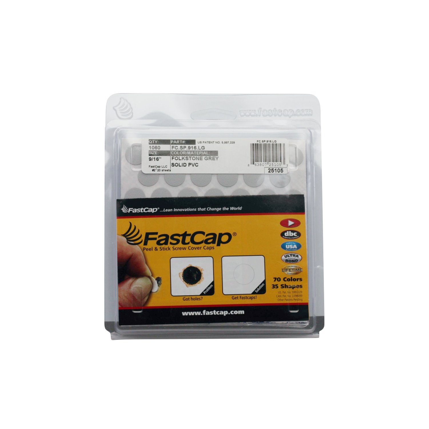 1060 Pack FastCap FC.SP.916.LG 9/16" (14.29mm) Self Adhesive Furniture Cabinet Solid PVC Screw Cap Covers Folkstone Grey Finish