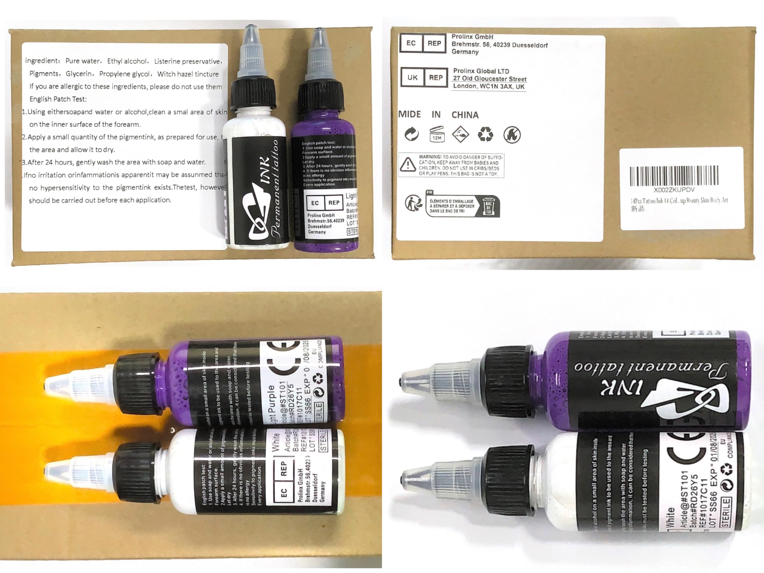 14Pcs Tattoo Ink 14 Colors Set 1 oz 30ml/Bottle Tattoo Inks Pigment Kit for 3D Makeup Beauty Skin Body Art