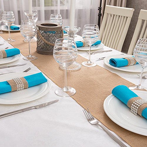 100% Natural Jute Rustic Burlap Table Runner - 12" Wide x 120" Long - Perfect for Rustic Theme Weddings, Events, Parties, BBQ's, Dining Table & Home Decor.