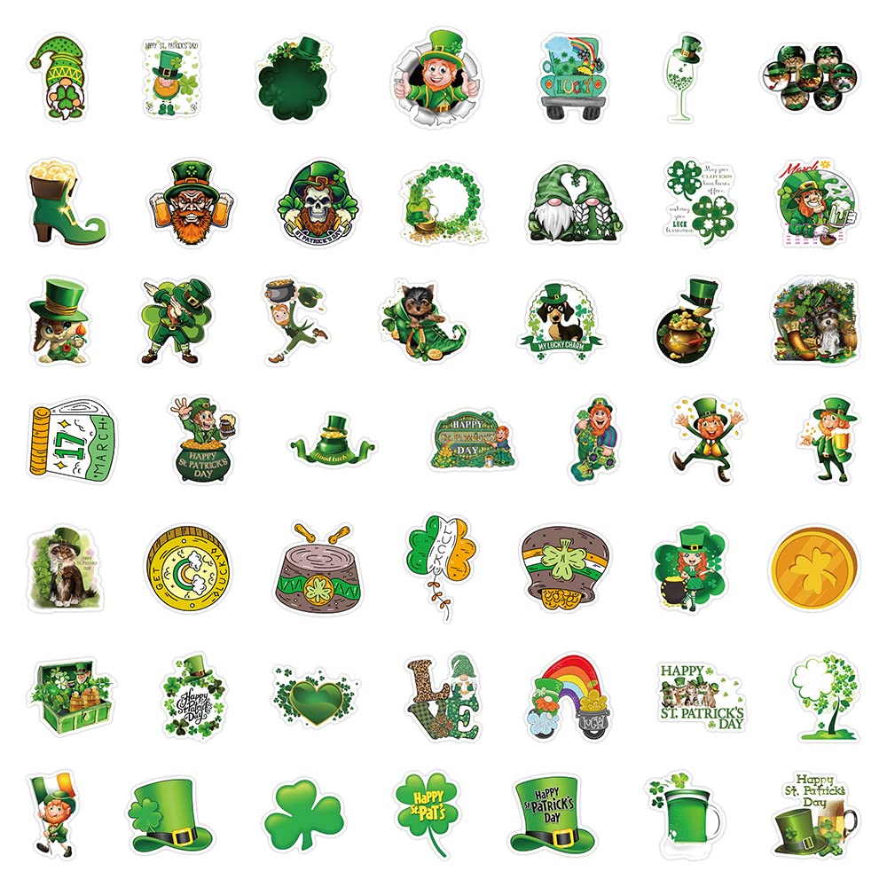 100 Pcs St. Patrick's Day Stickers, Vinyl Waterproof Green Irish Day Decoration Stickers for Water Bottles, Laptop, Hydro Flask, Notebook, Scrapbook, Envelopes, Cell Phone