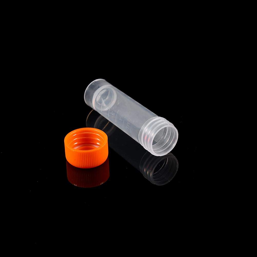 10pcs Plastic Frozen Test Tubes 5ML Standable with Lid Graduated Marks and Screw Cover with Silicone Gasket Vial Screw Seal Cover Pack Container for Laboratory Dia 15mm/0.59inches