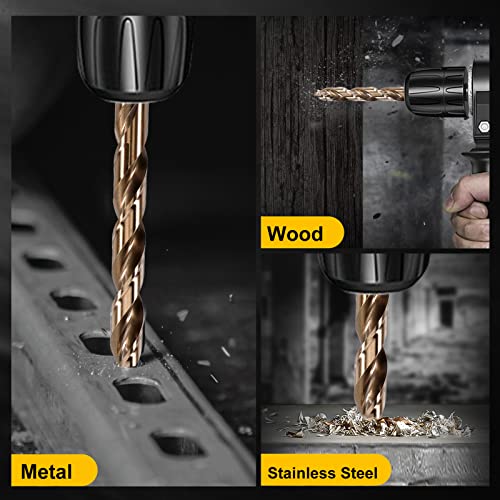 16PCS Impact Drill Bit Set for Metal, Cobalt Drill Bits High Speed Oxide Twist Jobber Drill Bit Set for Hardness Alloy Steel Wood Aluminum Cast Iron 1/16"-1/2"