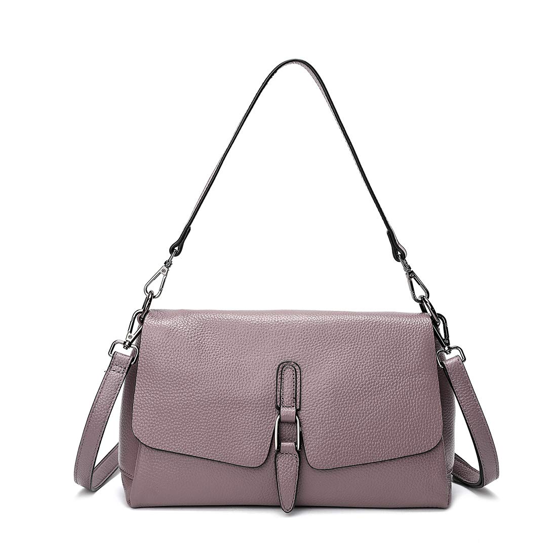 100% Women genuine leather small shoulder bag purse soft full grain leather middle aged lady crossbody bag handbag (Purple)