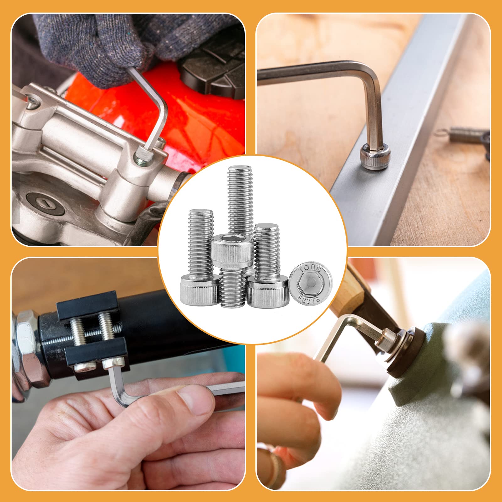 1/4-20 Hex Head Cap Screws, VIGRUE 304 Stainless Steel UNC Hexagon Bolts Flat Washers Nuts Assortment