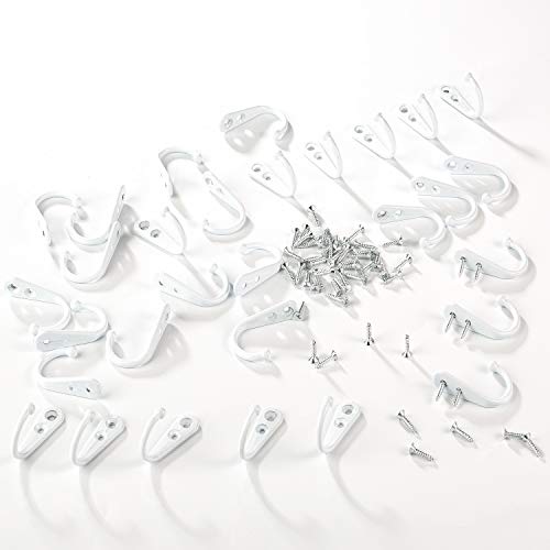 30 Pieces Large Wall Mounted Coat Hook Robe Hooks Cloth Hanger Coat Hanger Coat Hooks Rustic Hooks and 60 Pieces Screws for Bath Kitchen Garage Single Coat Hanger (White)