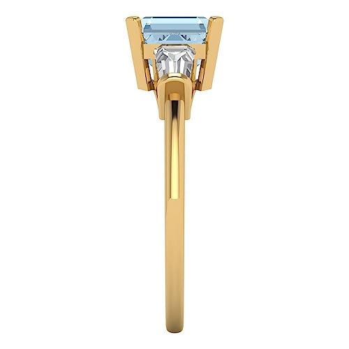 1.62ct Sq Emerald cut 3 stone Solitaire Natural Aquamarine Engagement Promise Anniversary Bridal Ring 18K Yellow Gold 3.5