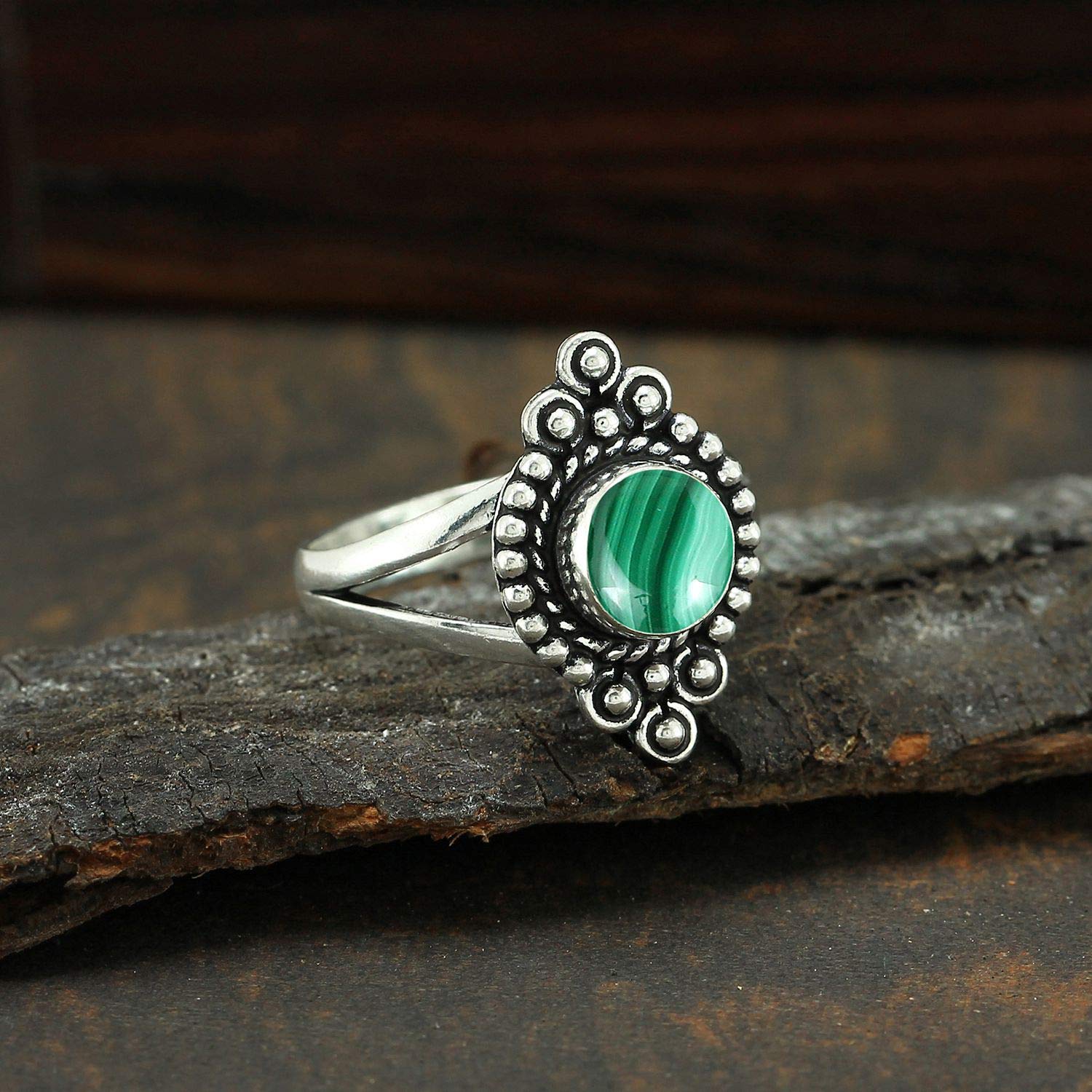 1, 80Cts Two Stone Natural Malachite 925 Silver Overlay Ring Size 11 For Women, Handmade Green Stone April Birthstone Ring Jewelry Gift For Her