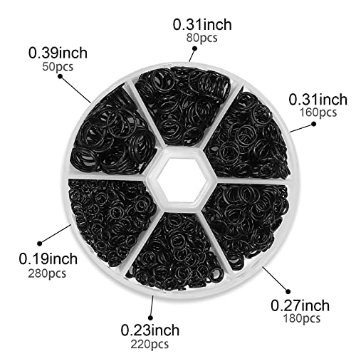 1000Pcs Black O Ring Connectors Metal Open Jump Rings Set 304 Stainless-Steel Jump Rings for Jewelry Making Connectors (4mm 5mm 6mm 7mm 8mm 10mm)
