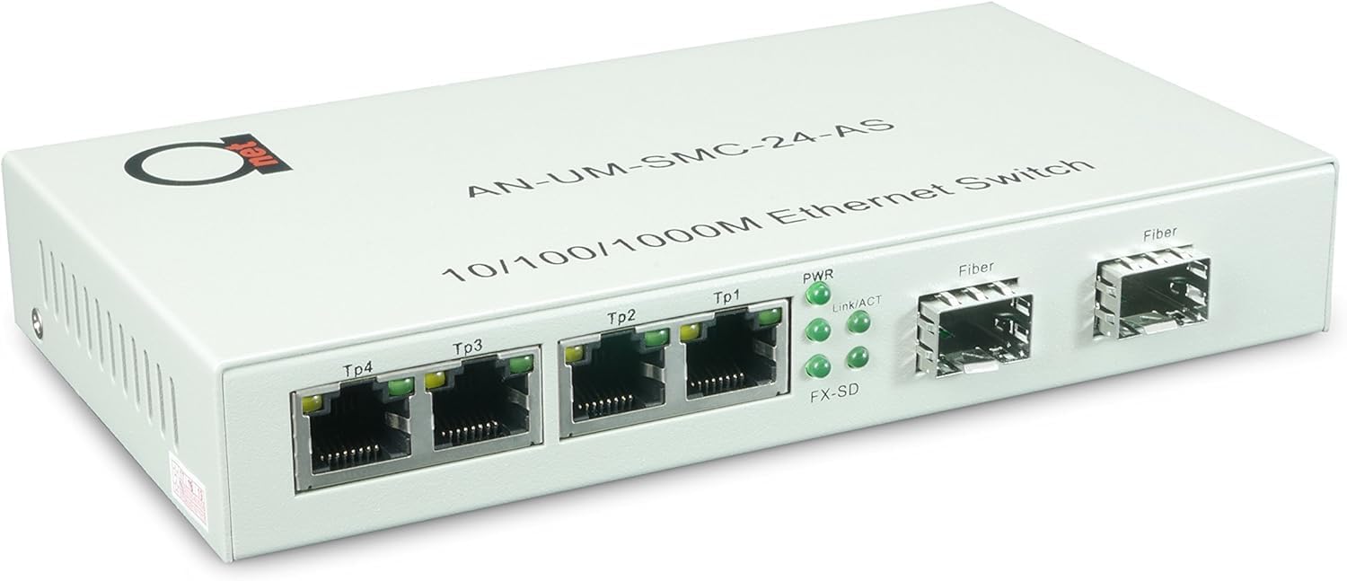 2 x Open SFP Slot + 4 x UTP Cat5e/Cat6 10/100/1000 Copper Ports - Gigabit Ethernet - Fiber Media Converter - Mini Switch - AutoSensing - SFP Slot Supporting Any Mini GBIC/SFP Gigabit Type