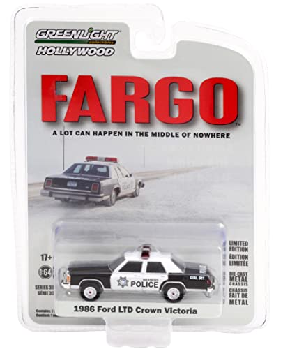 1986 LTD Crown Victoria White & Black Brainerd Police (Minnesota) Fargo (1996) "Hollywood Series 1/64 Diecast Model Car by Greenlight 44950 B