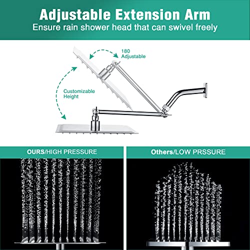 10 Inch All Metal High Pressure Rainfall Shower Head with Handheld Combo, Rain Shower Head with Handheld Spray,3-Way Diverter,Height & Angle Adjustable Extension Arm,70" Flexible Hose