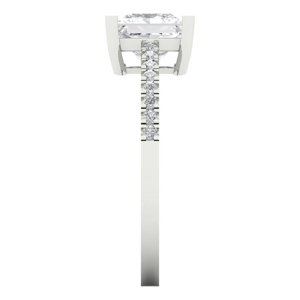 1.66 Ct Princess Cut Clear Simulated Diamond 14K White Gold Solitaire with Accents Engagement Anniversary Ring Size 6