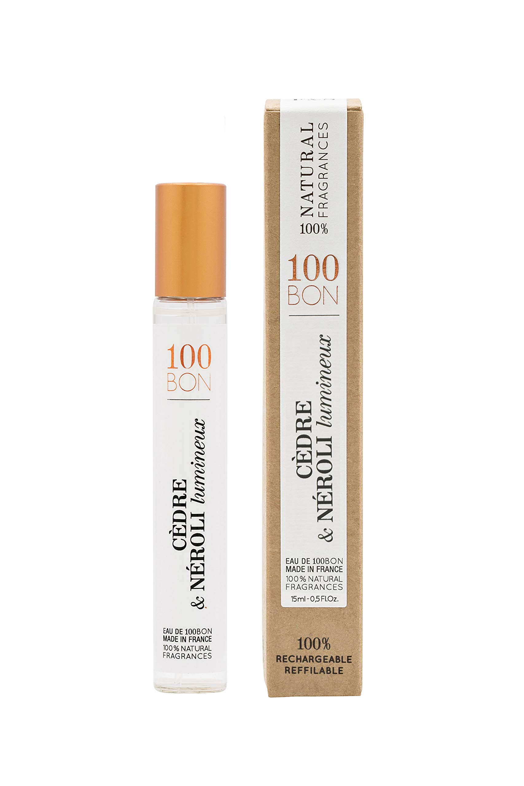 100BON Cedre & Neroli Lumineux Unisex Fragrance - Neroli & Cedar Scent - Organic, Natural & Light Woody Aroma - 0.5 Fl Oz